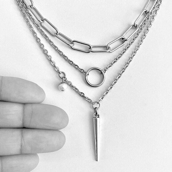 RM JEWELRY STUDIO | Jewelry | New 3 Layered Silver Necklaces Steel ...